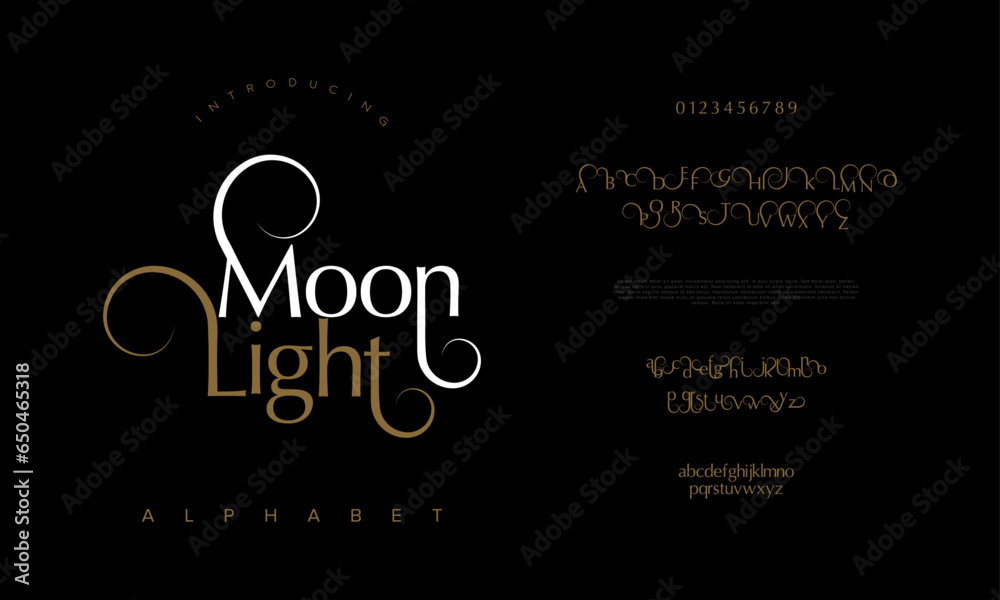 Moonlight premium luxury elegant alphabet letters and numbers. Elegant ...