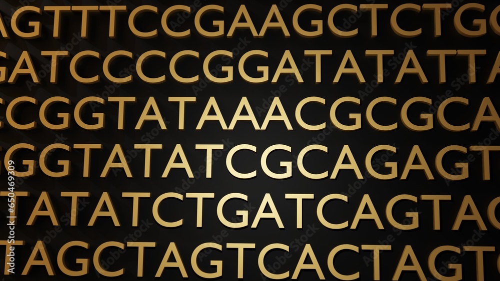 Gold ATGC letters background. Adenine, thymine, cytosine and guanine are the four nucleotides ...