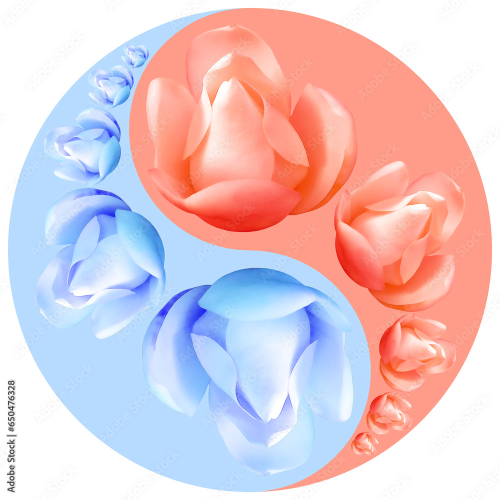 Floral symbol Yin-Yang. Magnolia. Geometric pattern of Yin-Yang symbol ...