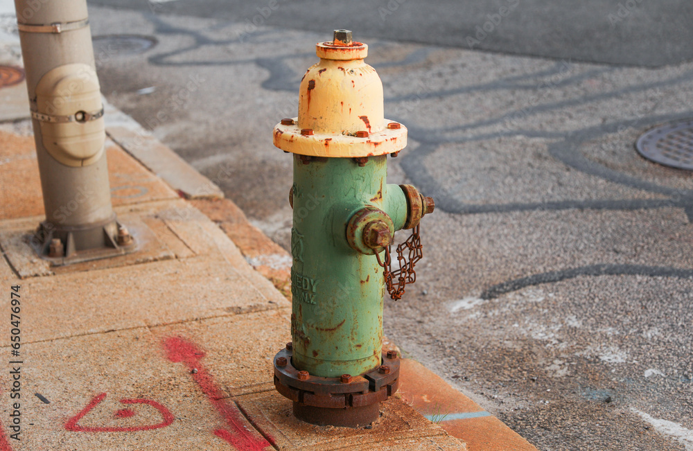 fire hydrant stands tall on a sunny street corner, ready to protect and ...