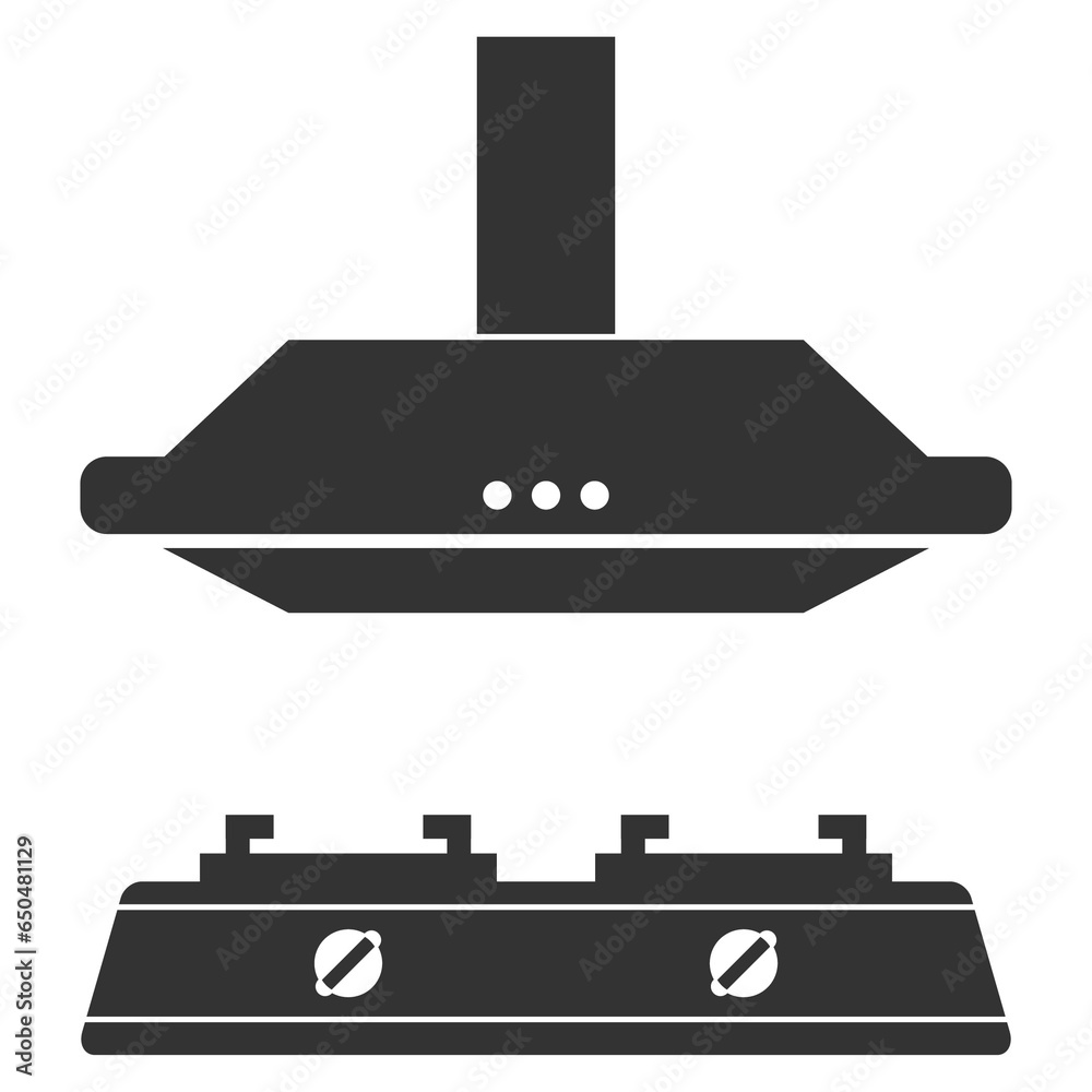 Vector illustration of kitchen hood icon in dark color and transparent ...