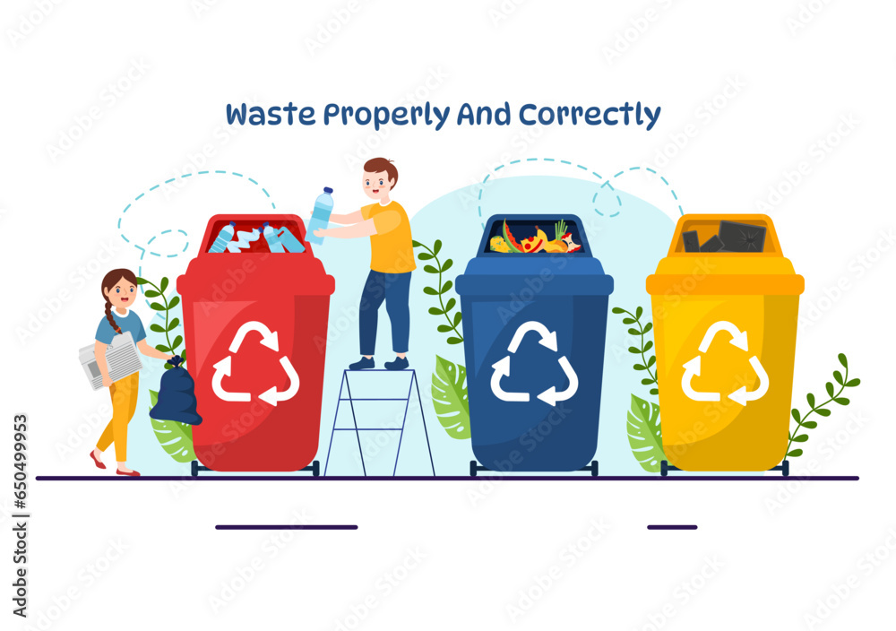 Waste Properly And Correctly Vector Illustration with Demonstration of ...