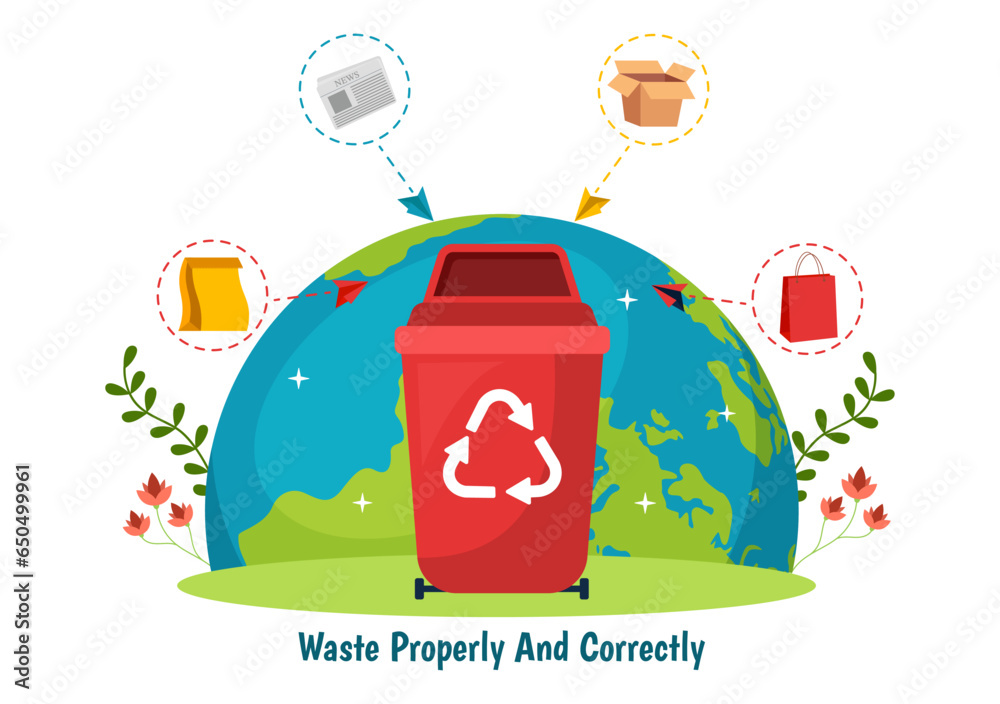 Waste Properly And Correctly Vector Illustration with Demonstration of ...