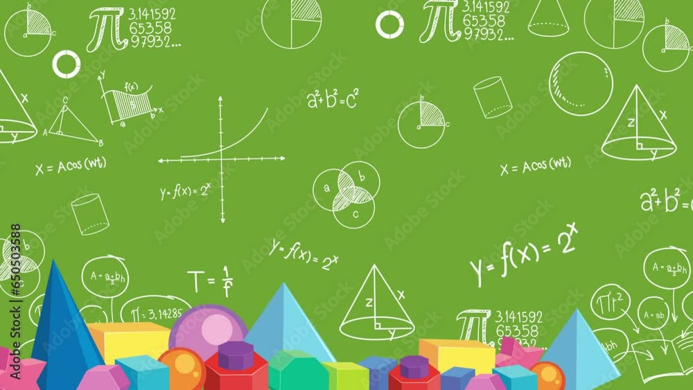 Mathematics logo displayed on a blackboard border surrounded by math ...