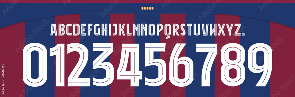 font vector team 2023 - 2024 kit sport style. football style font with lines. messi. Barcelona ...