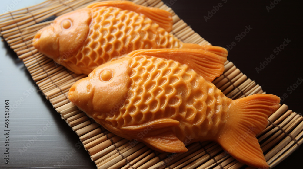 Taiyaki bread, a fish-shaped treat. Crispy, golden-brown exterior ...