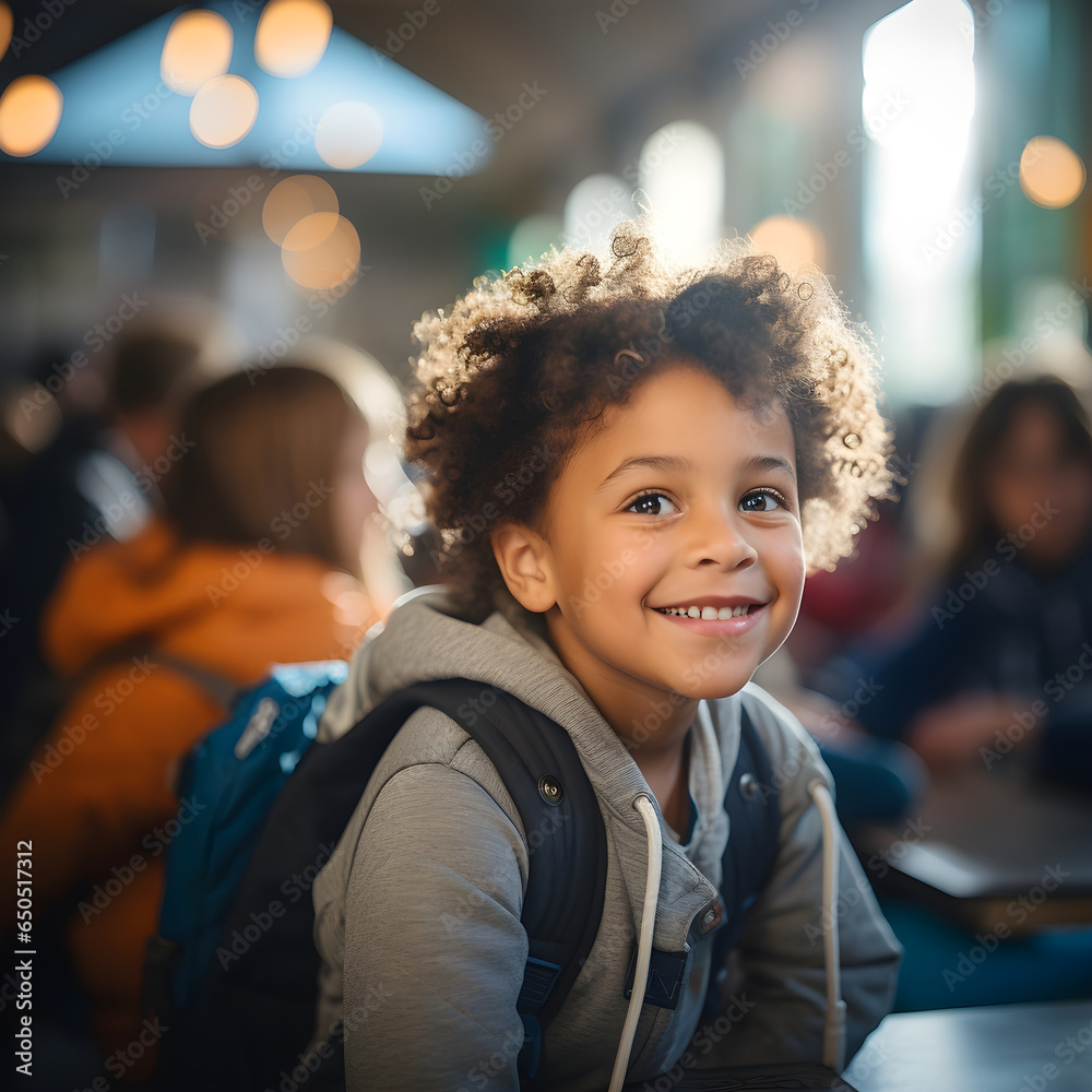 n a vibrant and inclusive modern school environment, a happy mixed-race ...
