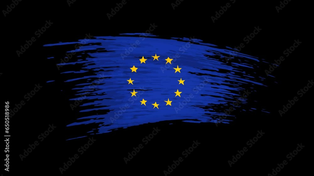European union flag animation. Brush painted EU flag on a transparent ...