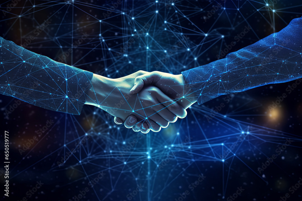 Business Deal handshake in glowing Background, Generative AI Stock ...