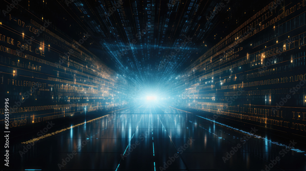 Bright flashing energy light code lines on screen with beautiful blue ...