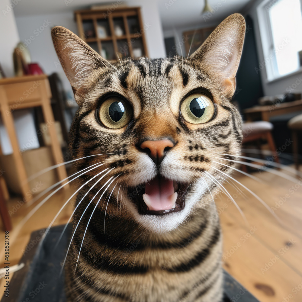 Cute funny surprised shocking cat face meow Stock Illustration | Adobe ...