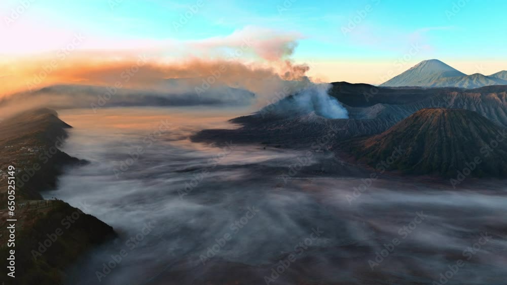 powerful Bromo volcano in Indonesia at sunrise, East Java, tourism in ...