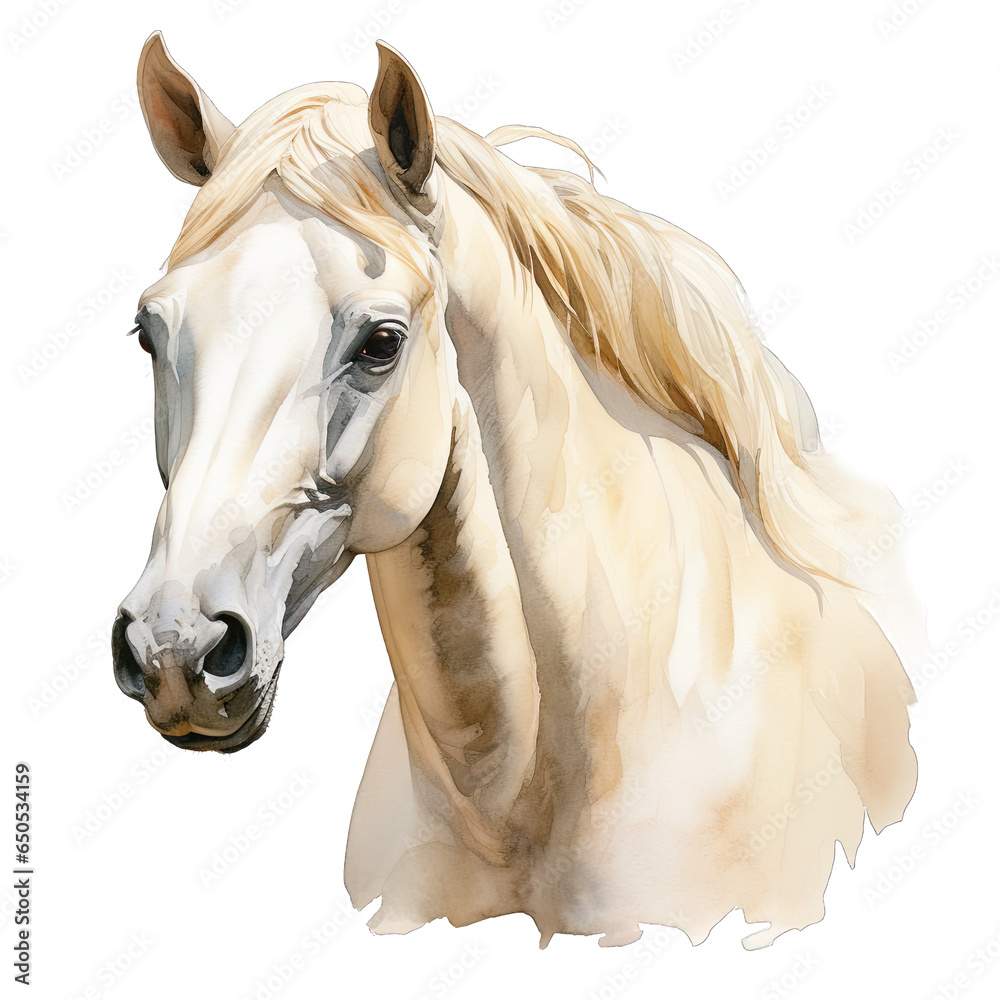 White horse portrait watercolor clipart on transparent background ...