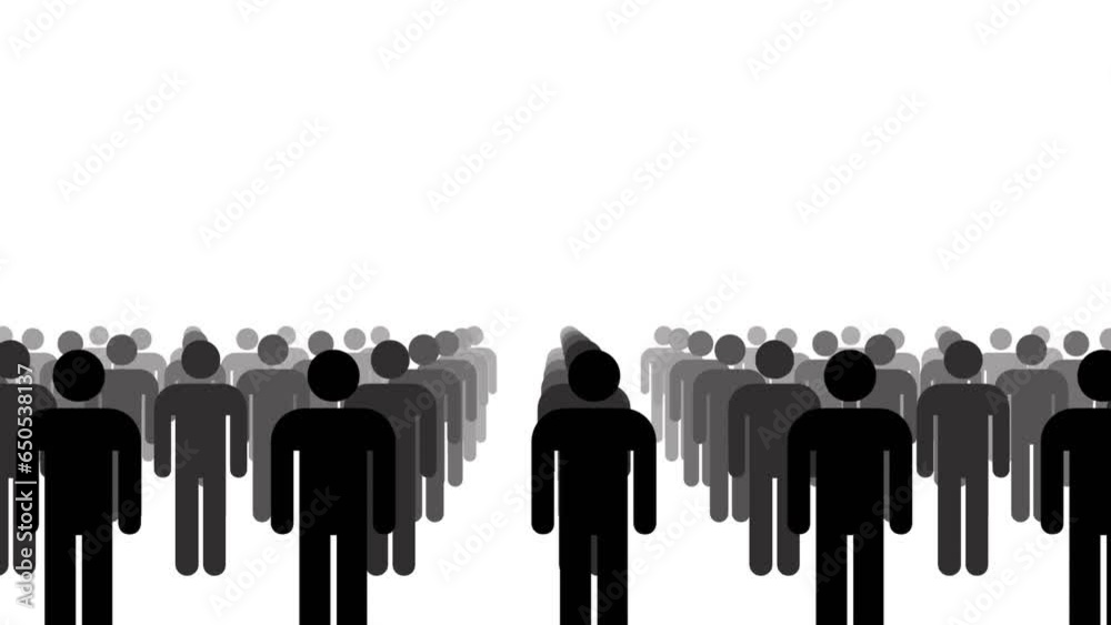 Black and white animation of a big group of people. Crowd of people ...