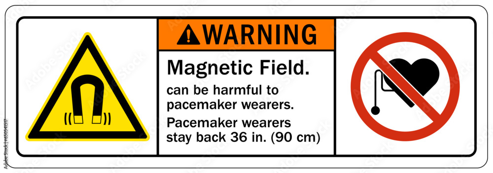 Magnetic field and pacemaker warning sign and labels Magnetic field can ...