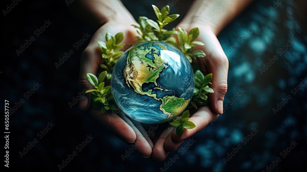 The hands holding the Earth, symbolic of reuse reduce recycle and ...