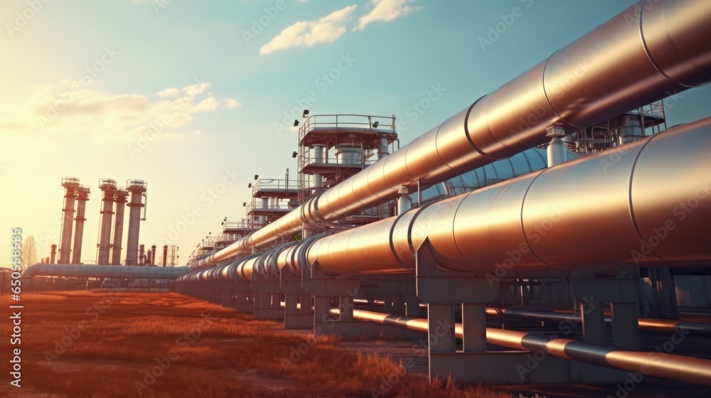 Large oil pipeline and gas pipeline in the process of oil refining ...
