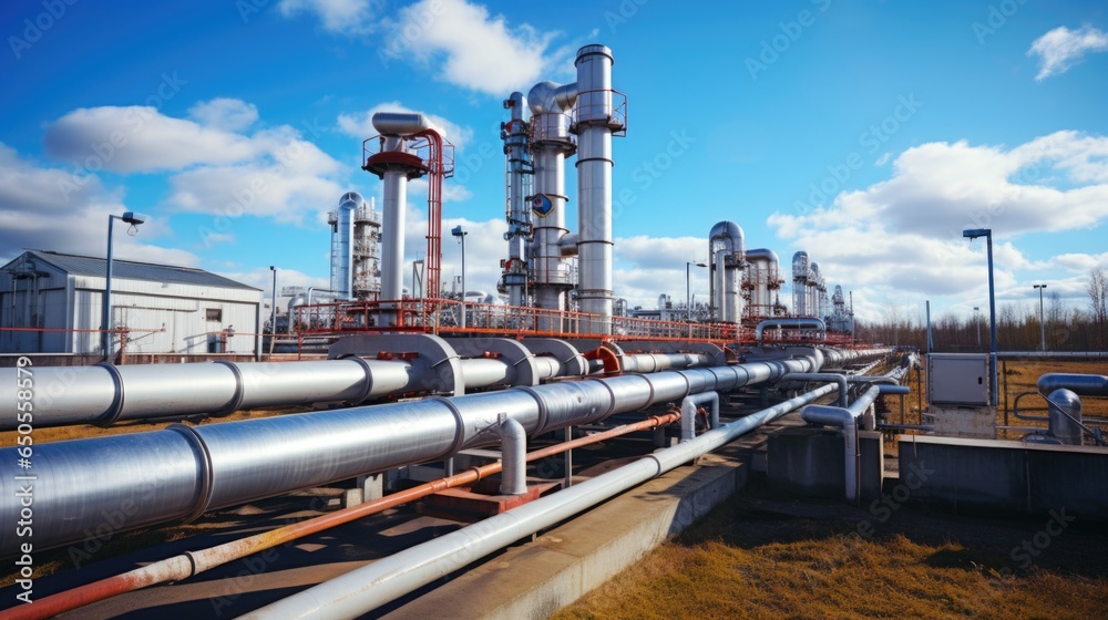 Large oil pipeline and gas pipeline in the process of oil refining ...