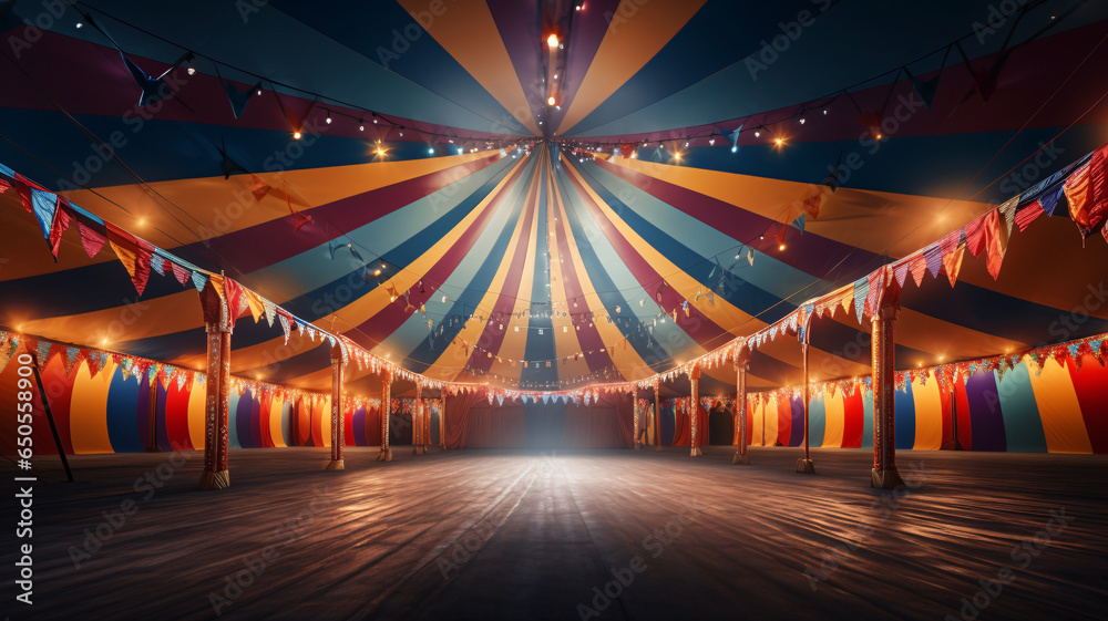 Colorful multi colored circus tent background and twinkling lights with space for copy. Stock ...