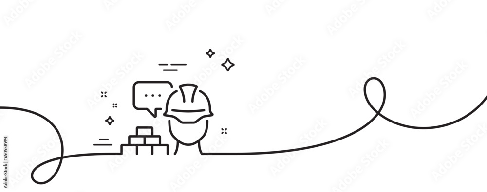 Build line icon. Continuous one line with curl. Safety helmet sign ...