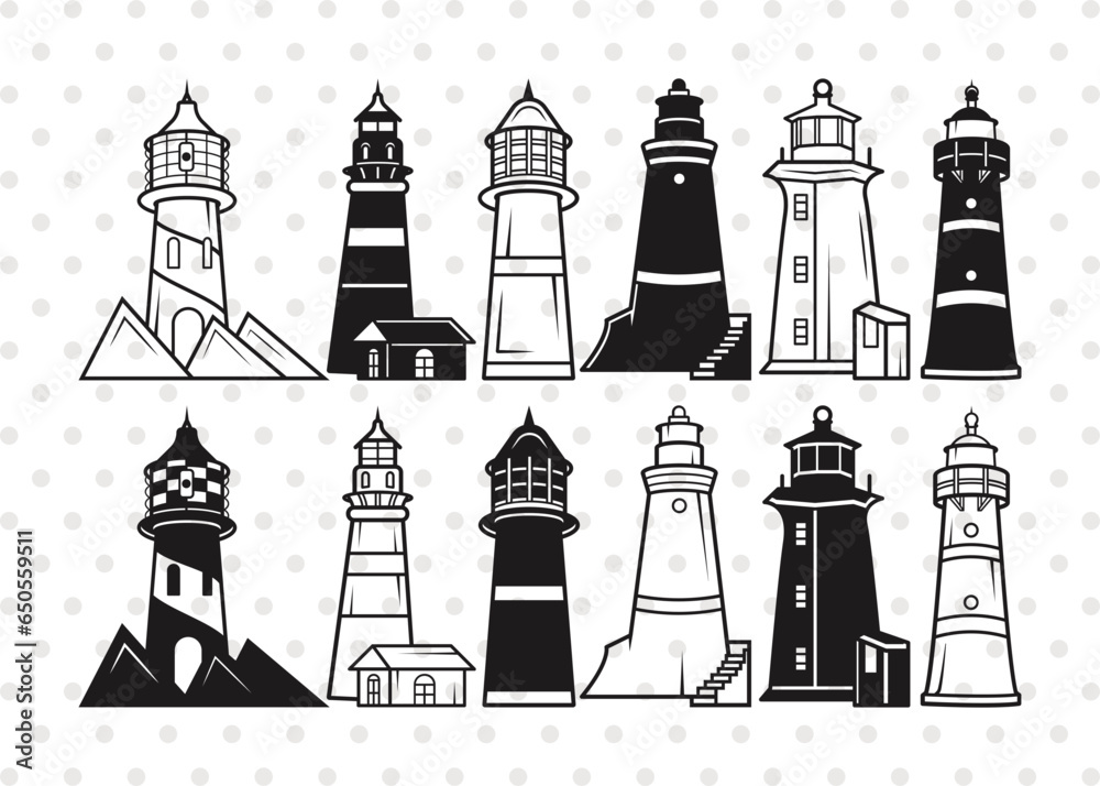 Lighthouse Silhouette, Lighthouse SVG, Lighthouse Stencil Svg, Nautical ...