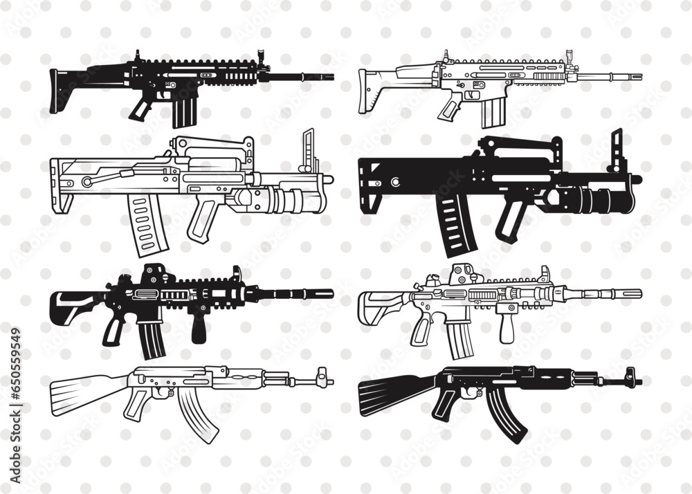 Assault Rifle Silhouette, Weapon SVG, Kalashnikov Svg, Ak 47 Svg ...