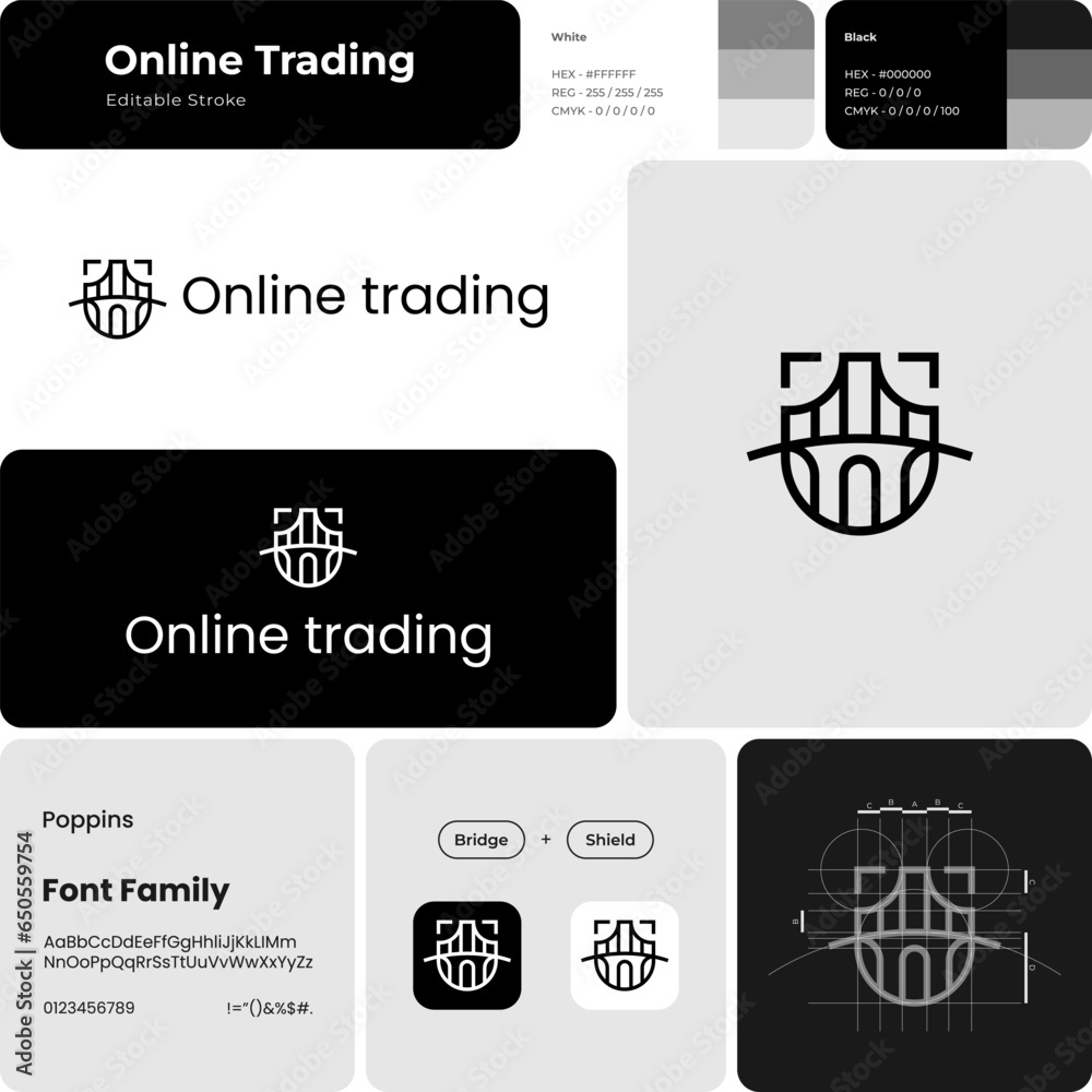 Monochromatic business logo with brand name for online trading branding ...