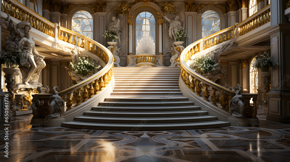 modern luxury white marble staircase with column in soft day light ...
