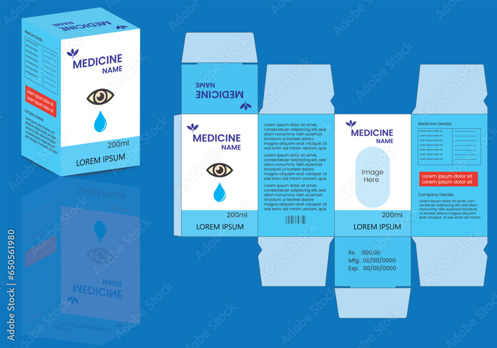 Medicine Box design. Package Design. Box packaging die cut template ...