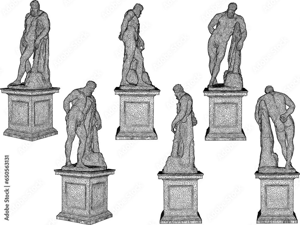 Vector sketch illustration of the design of a statue of a classical ...