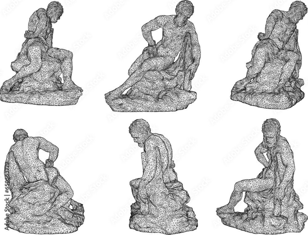 Vector sketch illustration of the design of a statue of a classical ...