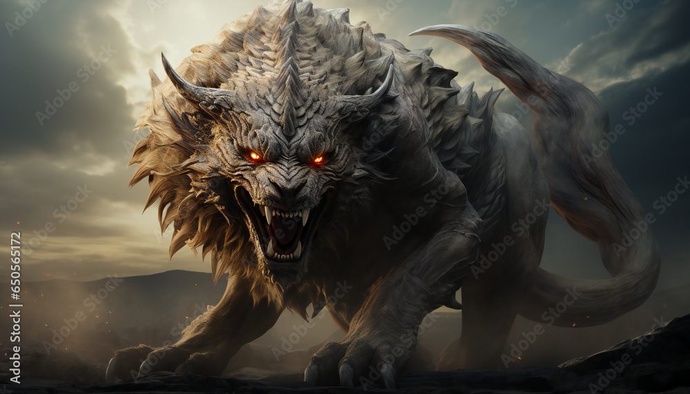 Recreation of a furious chimera creature, monstrous fire-breathing hybrid creature Stock ...