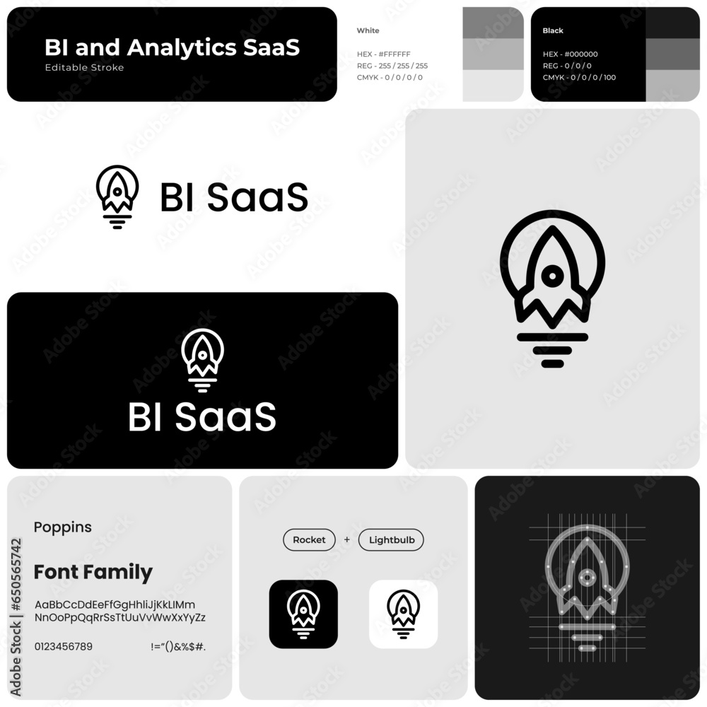 BI and analytics SaaS monochrome logo with brand name. Rocket and ...