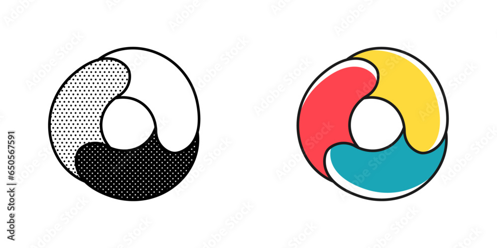 Triangle logo. Yin and yang in trinity emblem. Optical illusion sign ...