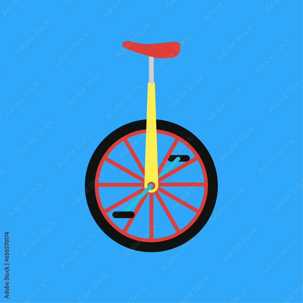 Flat vector illustration of side view of monocycle icon on royal blue ...