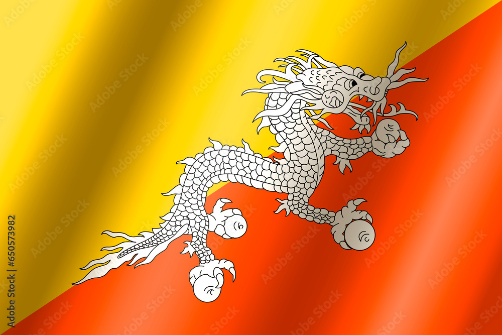 The official national flag of Bhutan.Vector. 3D illustration.Highly ...