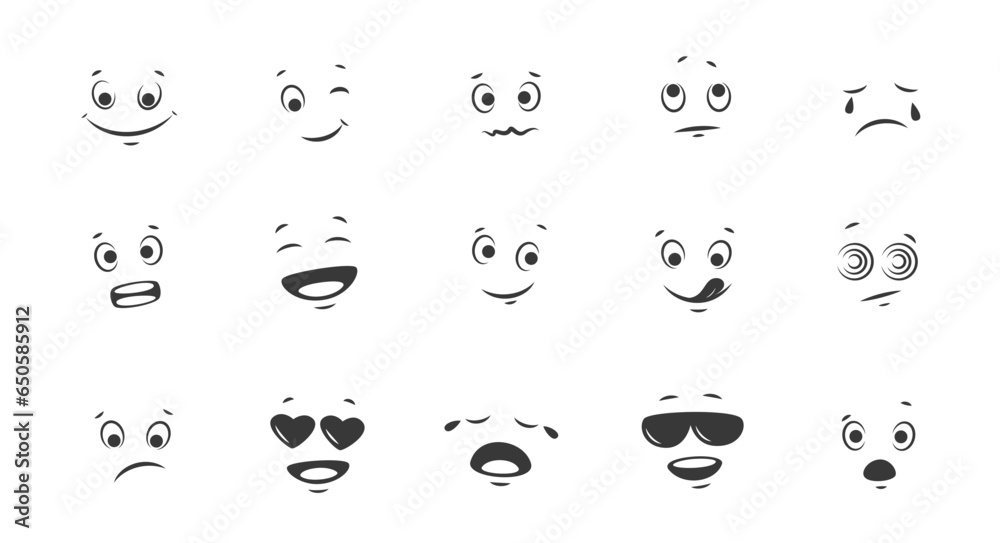 Cartoon faces with different expressions. Happy, smiling, sad ...