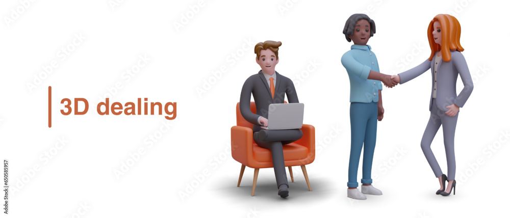 Dealing, conclusion of agreement. Business project. 3D illustration in ...