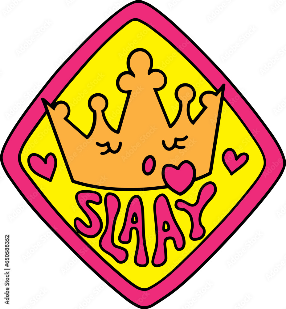 Slay queen tiara cartoon sticker Stock Vector | Adobe Stock