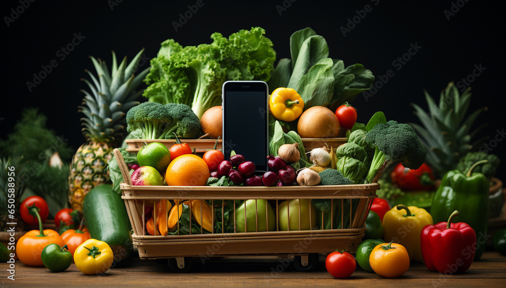 Concept online grocery store in your smartphone. Order and delivery of ...