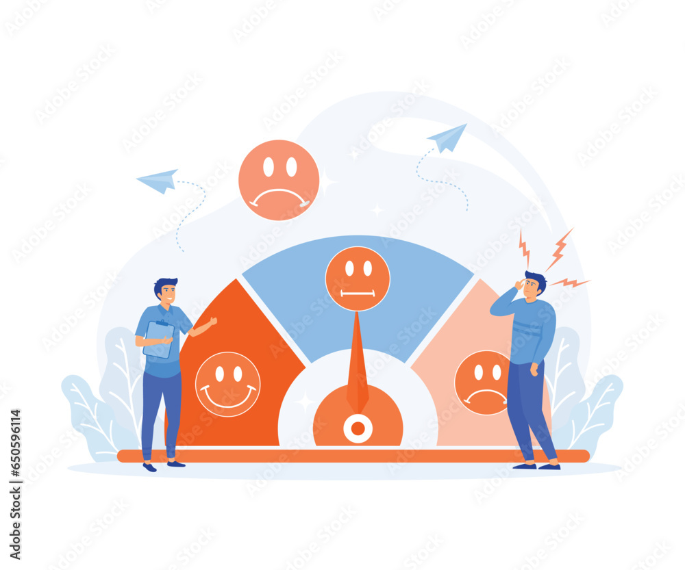 Stress level, mood scale. Man solves problems and reduces psychological ...