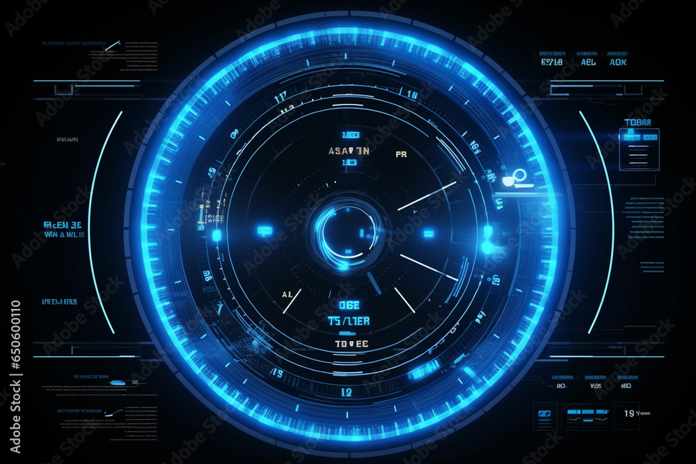 Abstract futuristic object . HUD elemet . 3D hologram display consist of glowing particles and ...