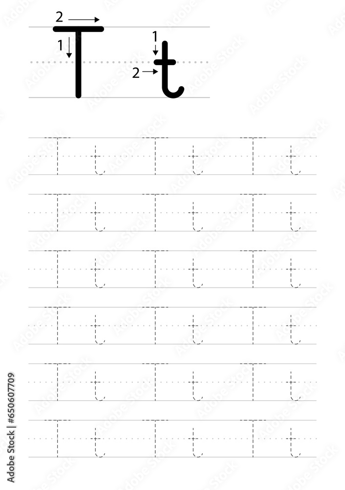 Printable letter T alphabet tracing worksheet Stock Vector | Adobe Stock