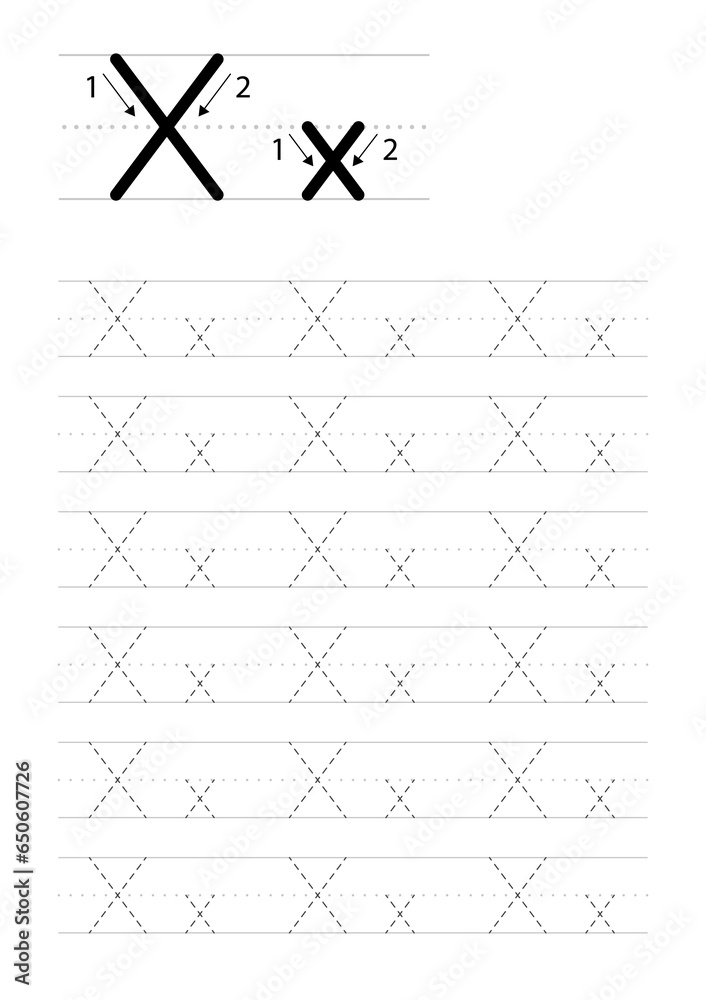Printable letter X alphabet tracing worksheet Stock Vector | Adobe Stock