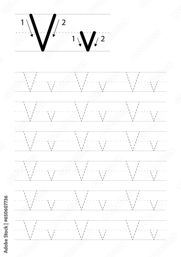 Printable letter V alphabet tracing worksheet Stock Vector | Adobe Stock