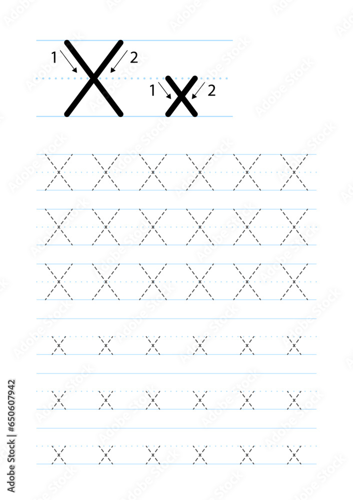 Printable letter X alphabet tracing worksheet Stock Vector | Adobe Stock