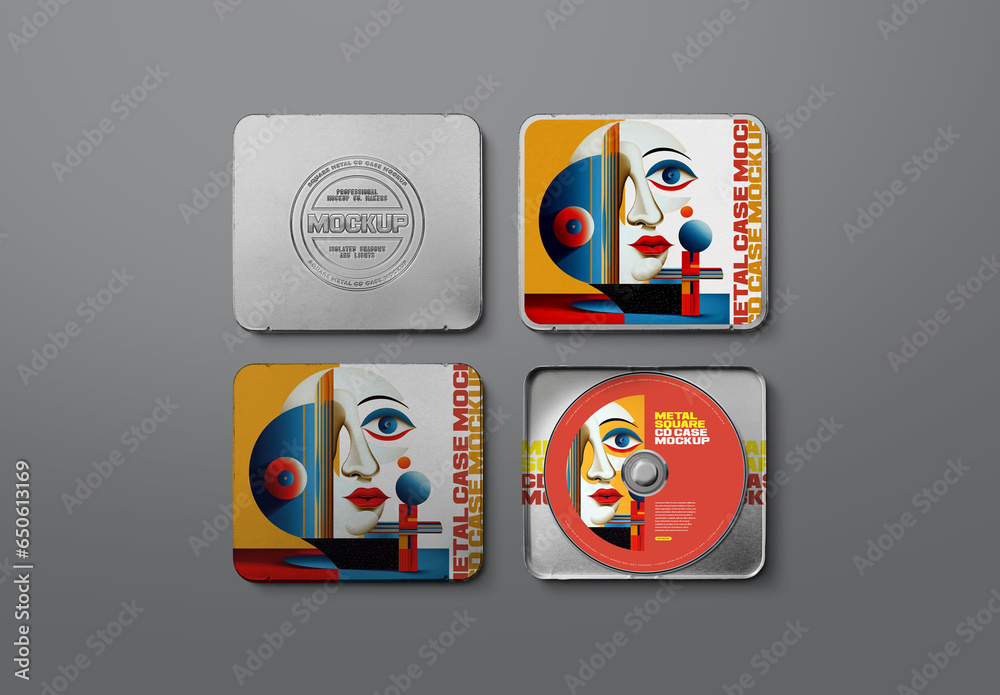 CD Case Mockup Metal Square Tin Stock Template | Adobe Stock