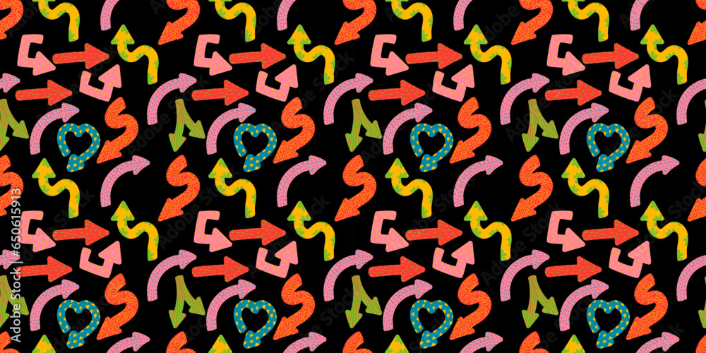 Direction indicators seamless pattern. Naive playful arrow pointers ...