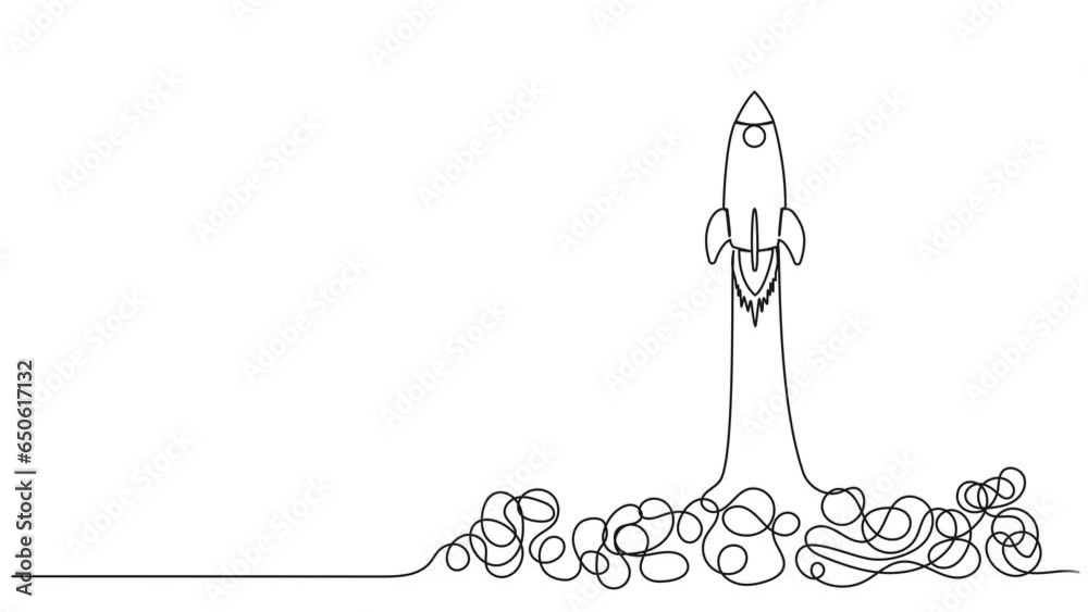 animated continuous single line drawing of rocket spaceship takeoff ...
