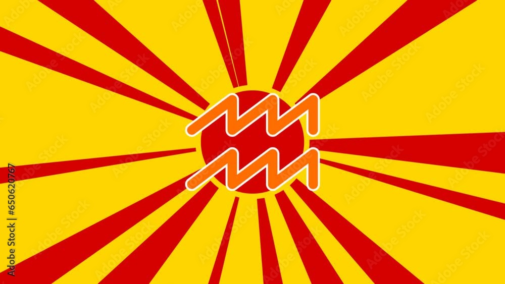 Zodiac aquarius symbol on the background of animation from moving rays ...